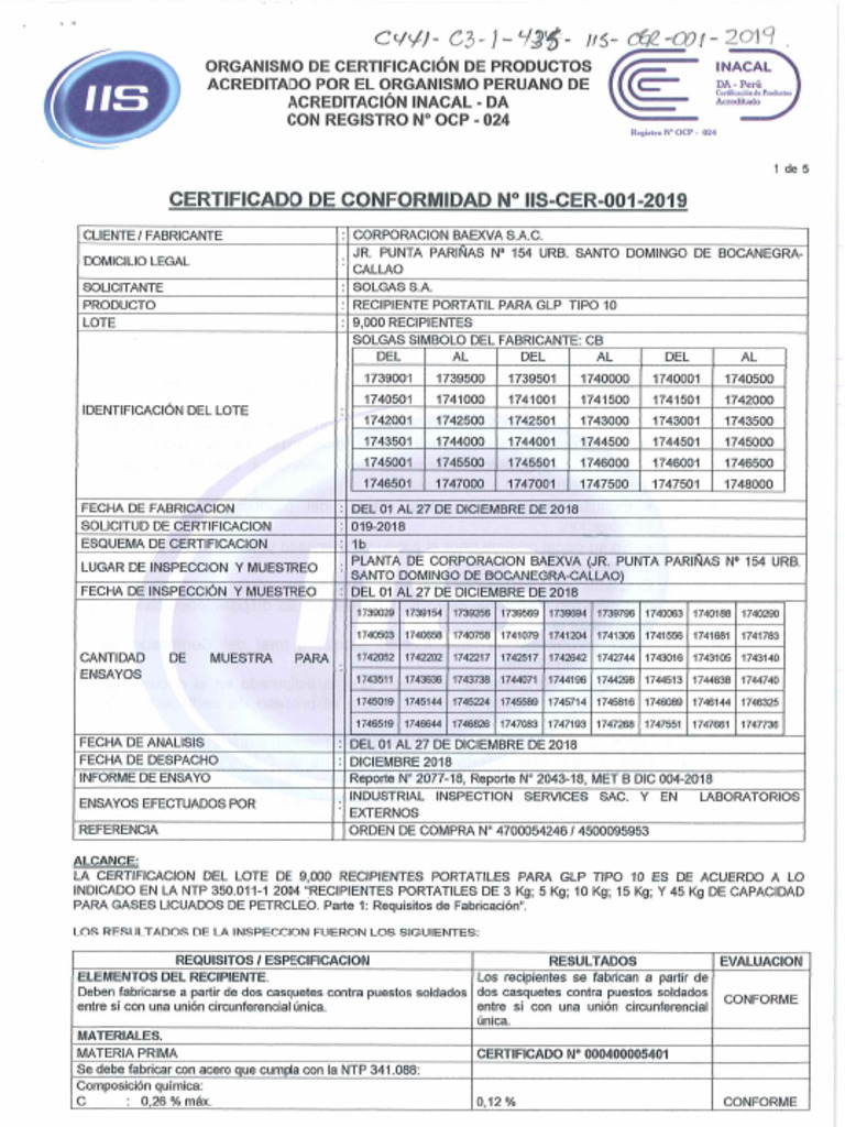 Certificado de Conformidad 2019 | PDF