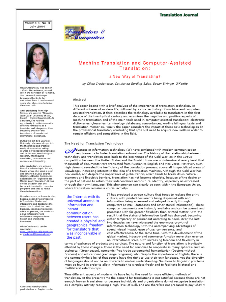 Machine Translation and Computer-Assisted Translation A New Way of ...