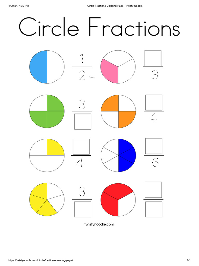 Circle Fractions Coloring Page - Twisty Noodle | PDF
