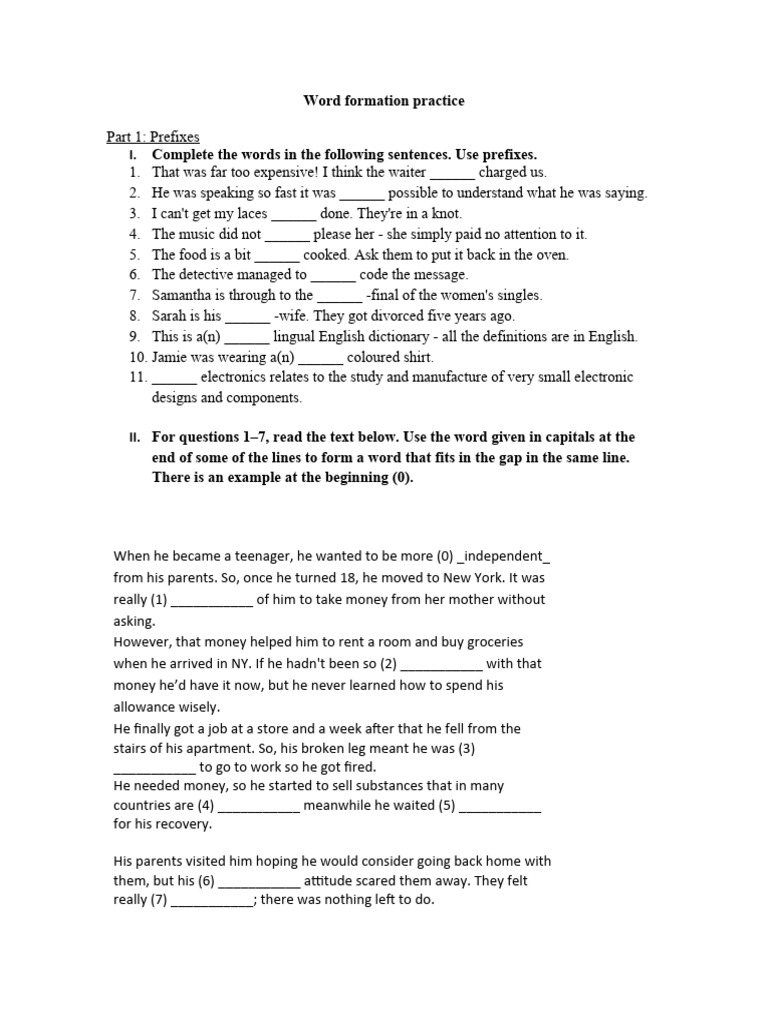 2.7. Word Formation Practice | PDF | Linguistics | Linguistic Typology