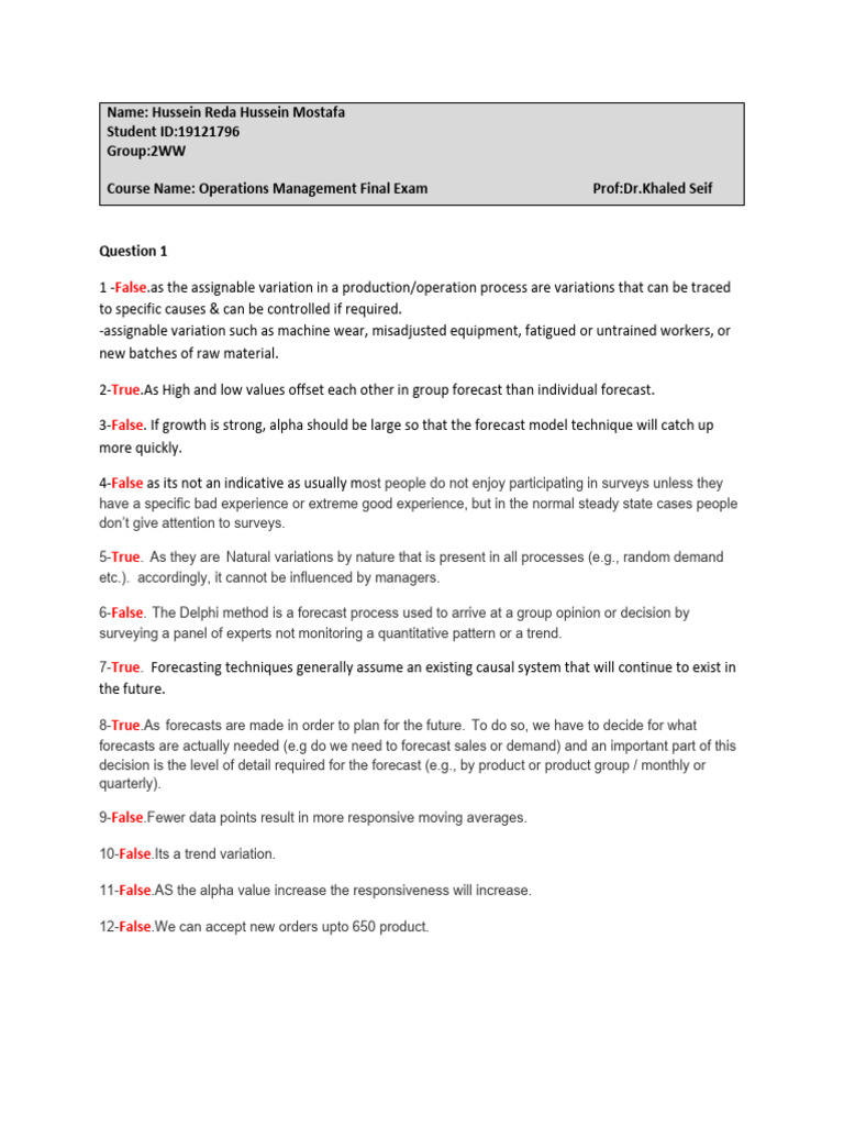 Final Exam opMan-Hussein Reda Hussein | PDF | Forecasting | Data Analysis