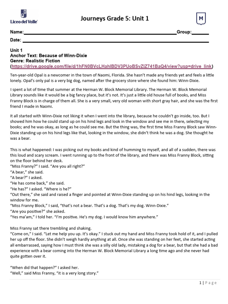 Journeys Grade 5 Unit 1 | PDF | Word | Linguistics