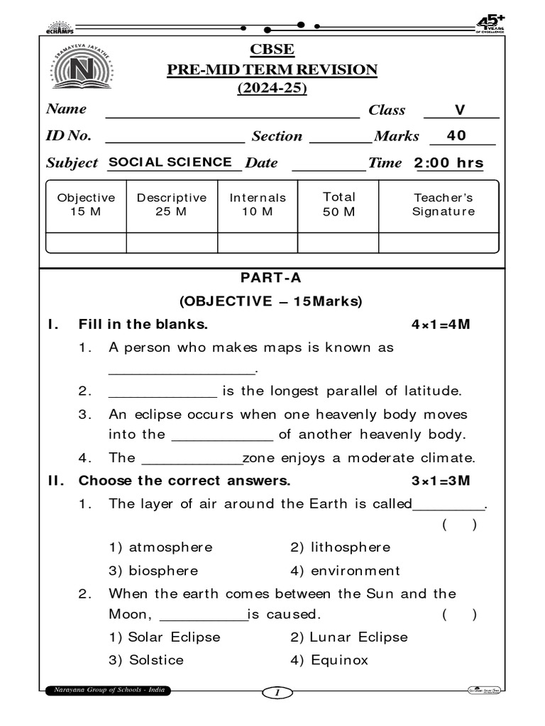 Social-Class-V - Pre Mid Revision-Final | PDF | Earth | Eclipse