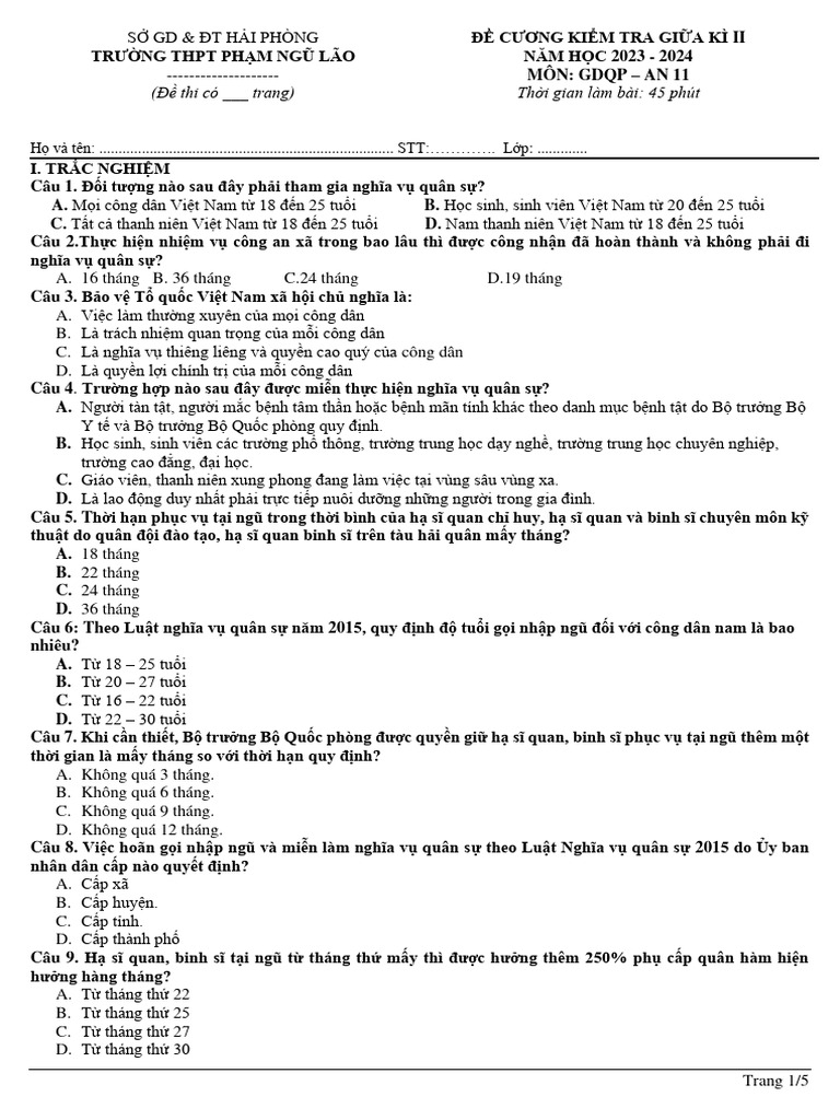 Đề Cương Giữa Kì 2 Qpan 11 | PDF