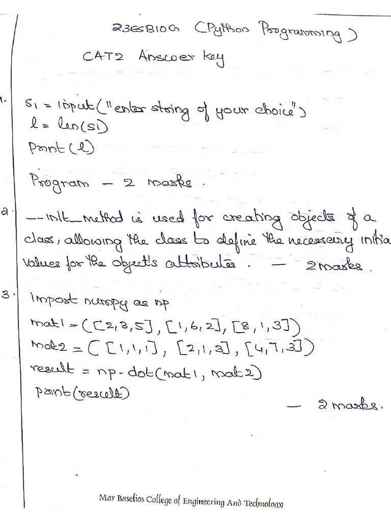 CAT2 Answer Key | PDF