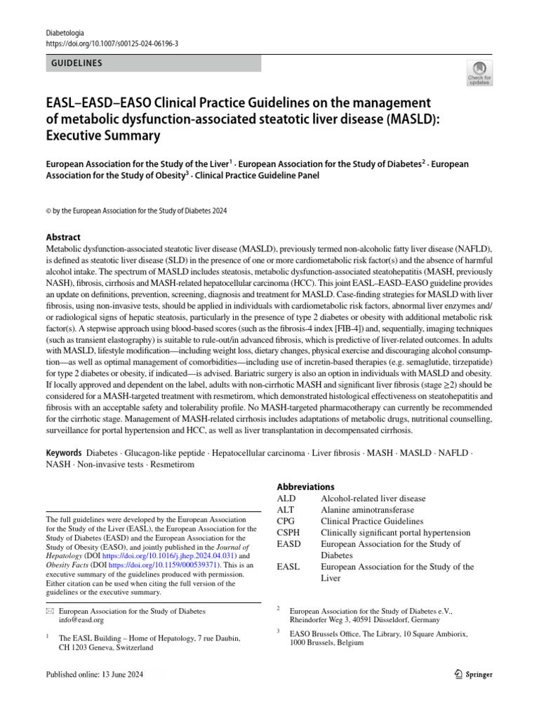 Easd Guidelines Masld | PDF | Cirrhosis | Medicine