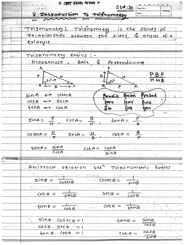Class 10 - CH 8 Introduction To Trigonometry | PDF