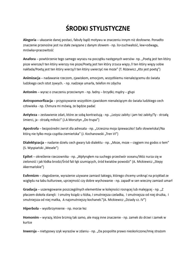 Środki Stylistyczne | PDF