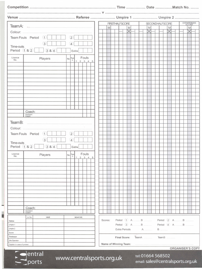 Blank Basketball Score Sheet Template | PDF