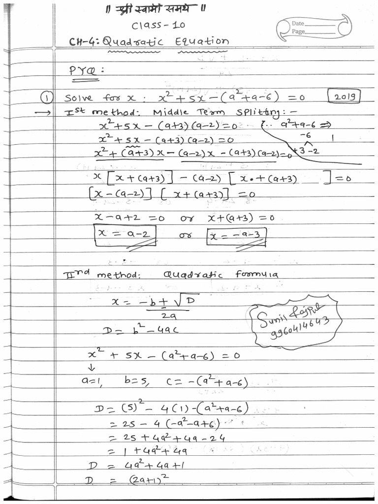 CH 4 - Quadratic Equation - PYQ | PDF