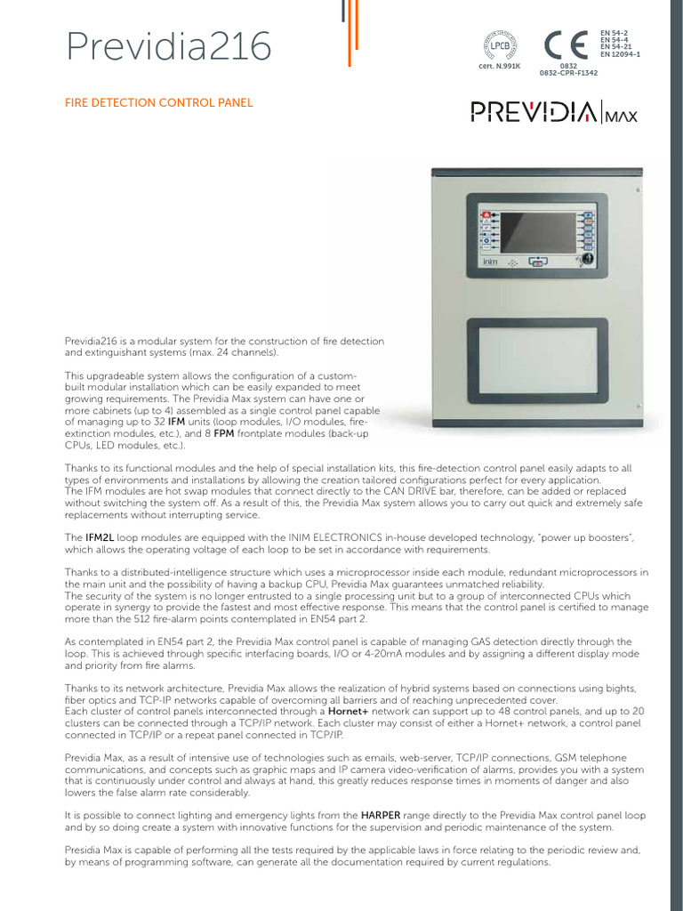 Previdia216 Fire Detection Control Panel | PDF | Internet Protocol ...