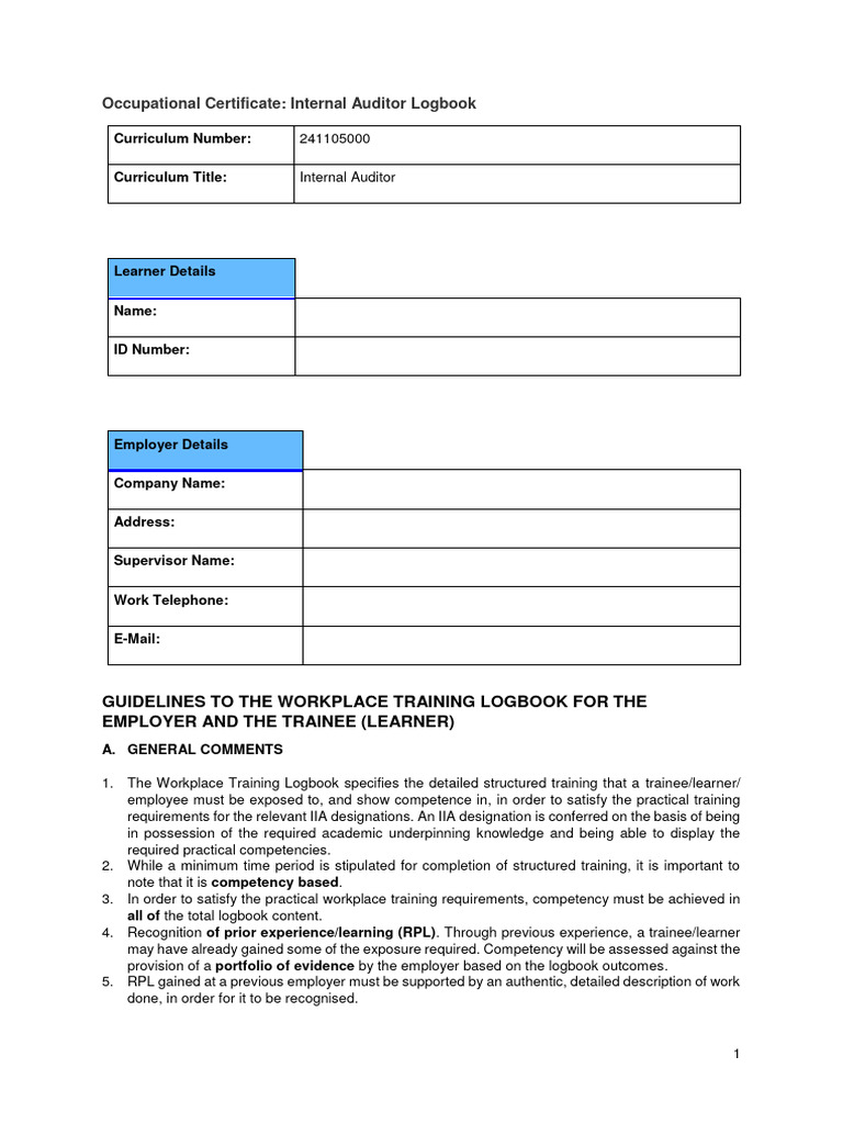 OC IA Logbook | PDF | Internal Audit | Audit