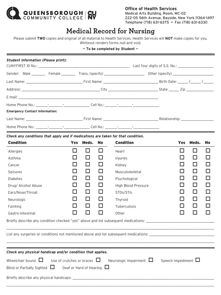 Nursing Student Medical Record Form | PDF | Medical Specialties ...