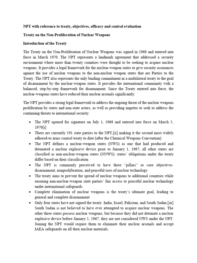 Npt Pdf Treaty On The Non Proliferation Of Nuclear Weapons