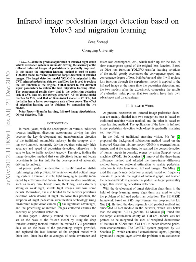 Infrared Image Pedestrian Target Detection Based On Yolov3 and Migration Learning | PDF | Deep ...