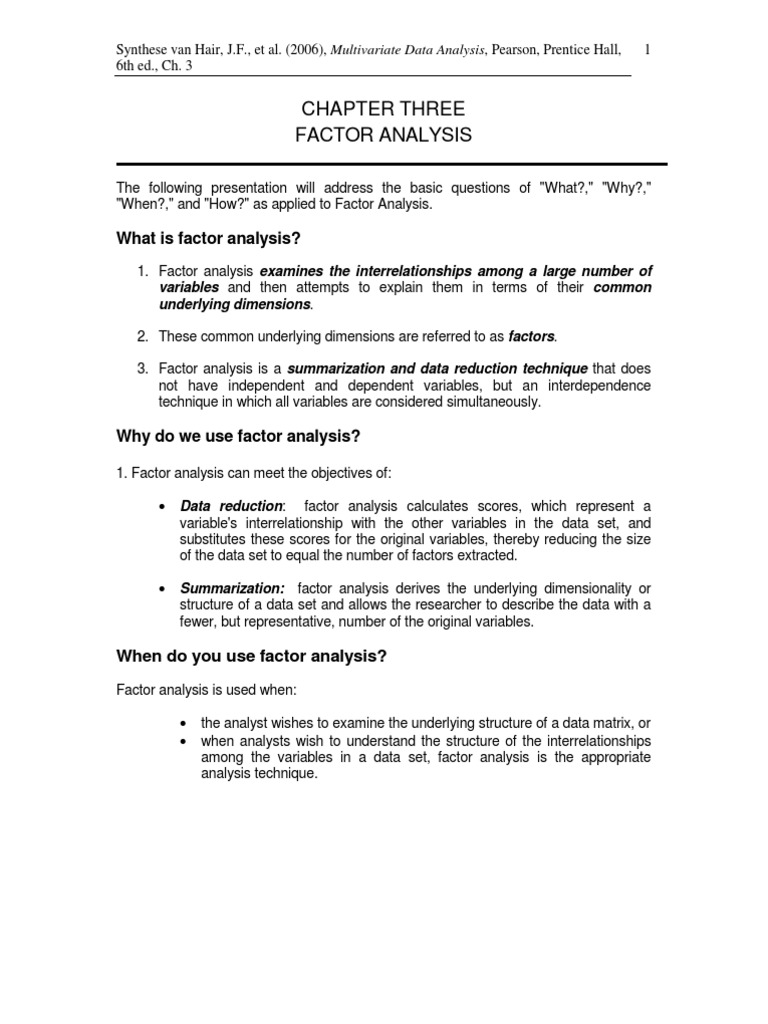 Chapter Three Factor Analysis | PDF | Factor Analysis | Correlation And Dependence