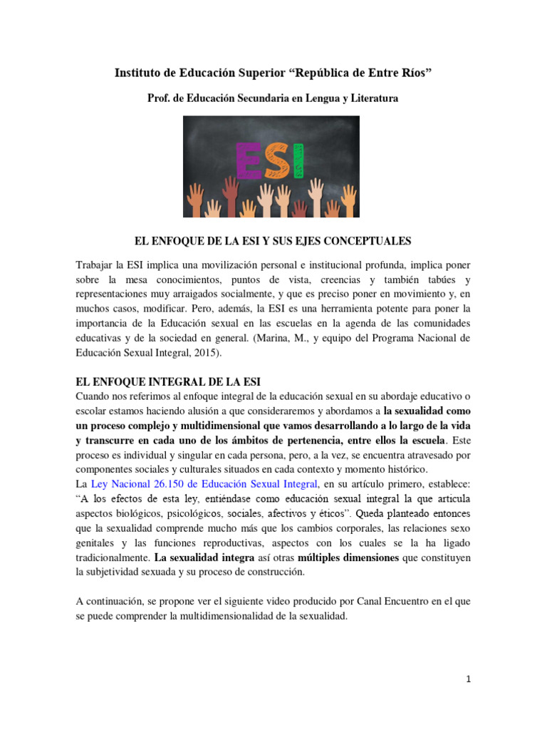 El Enfoque de La Esi y Sus Ejes Conceptuales TP 1 PDF | PDF | Género ...