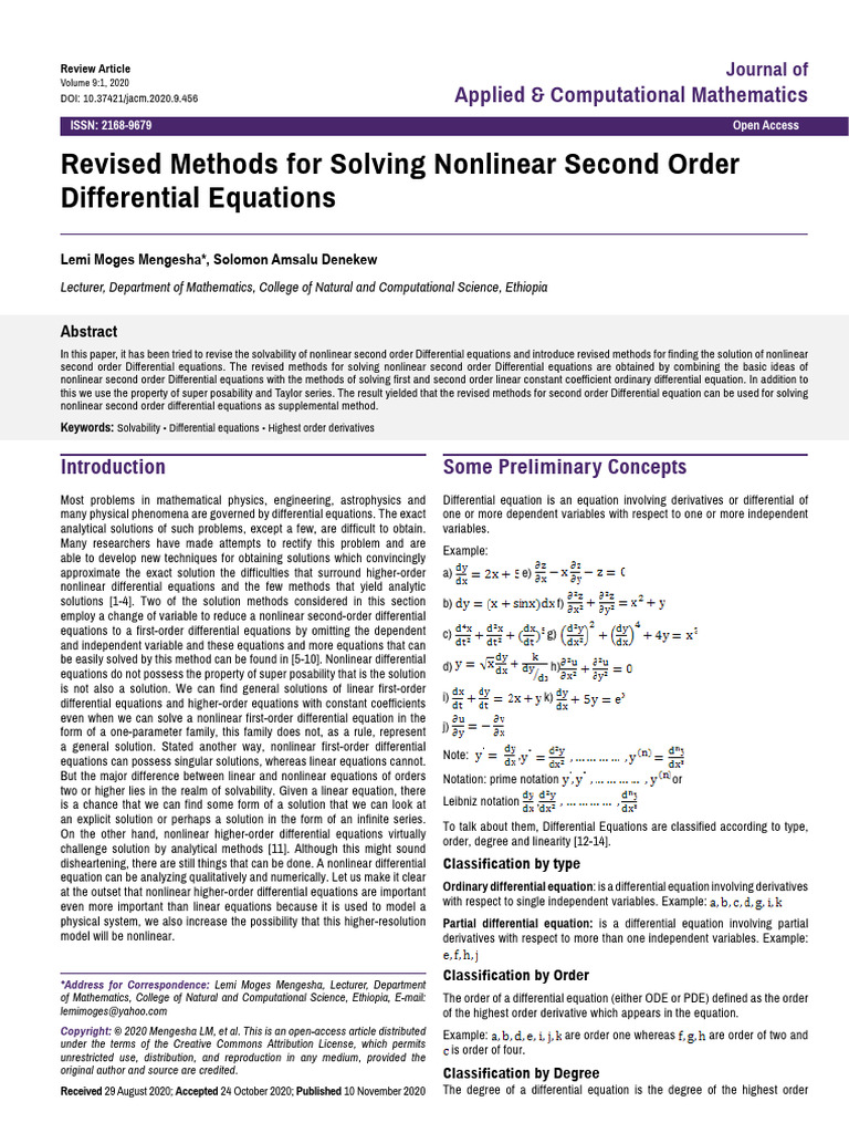 Revised Methods For Solving Nonlinear Second Order Differential