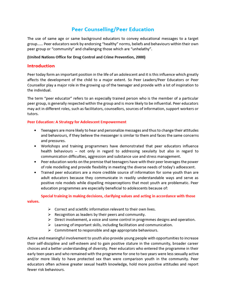 Peer Counselling | PDF | Adolescence | Leadership