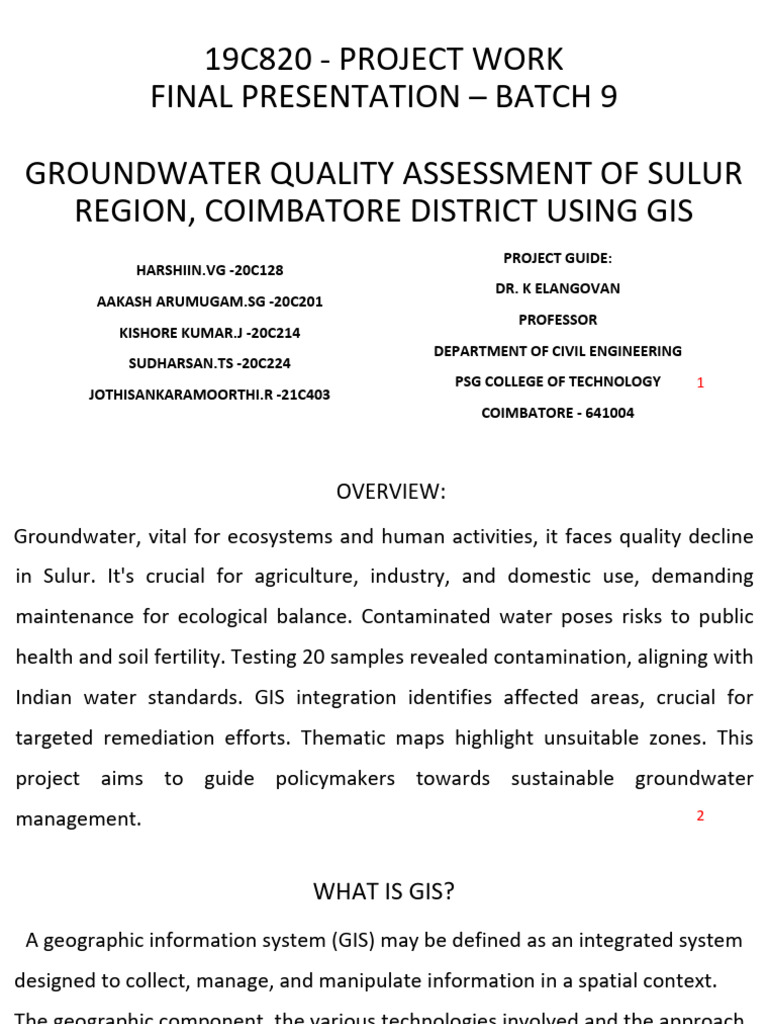 Presentation Groundwater Quality Assessment of Sulur Region, Coimbatore District Using Gis | PDF ...