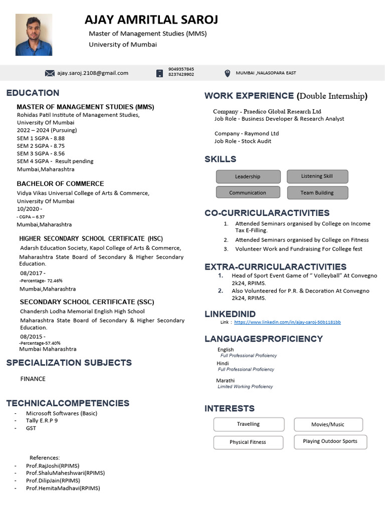 Ajay Amritlal Saroj - CV - pdf-1 | PDF | Educational Stages