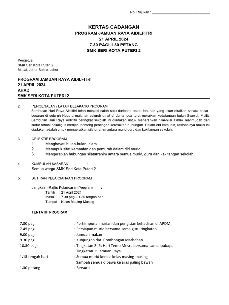 KERTAS KERJA JAMUAN RAYA 2024 | PDF