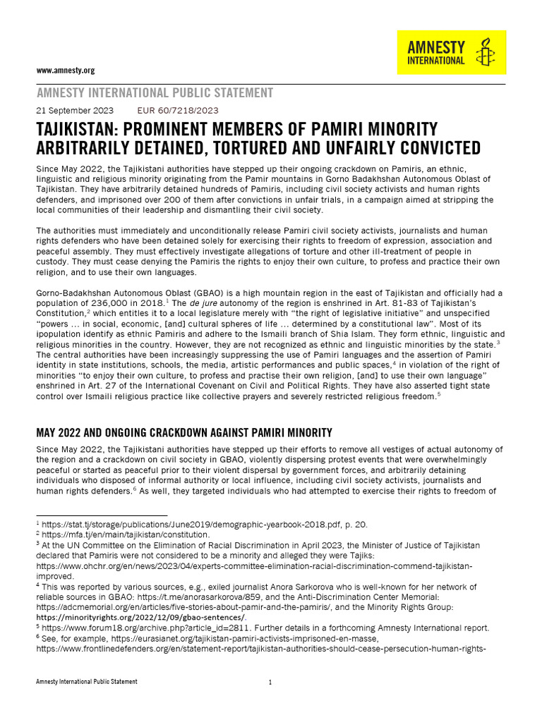 Amnesty-Statement-September 2023 English | PDF | Tajikistan | Human Rights