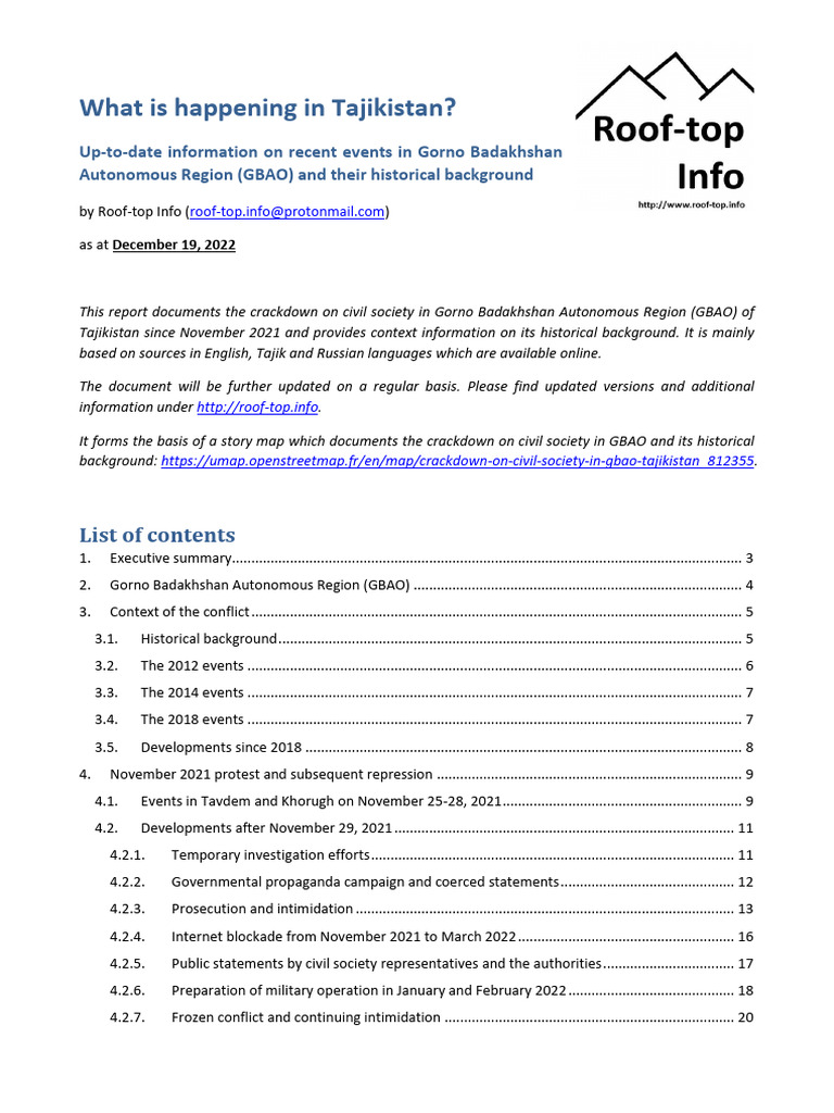 2022.12 Rooftop Report On GBAO Repression | PDF | Tajikistan