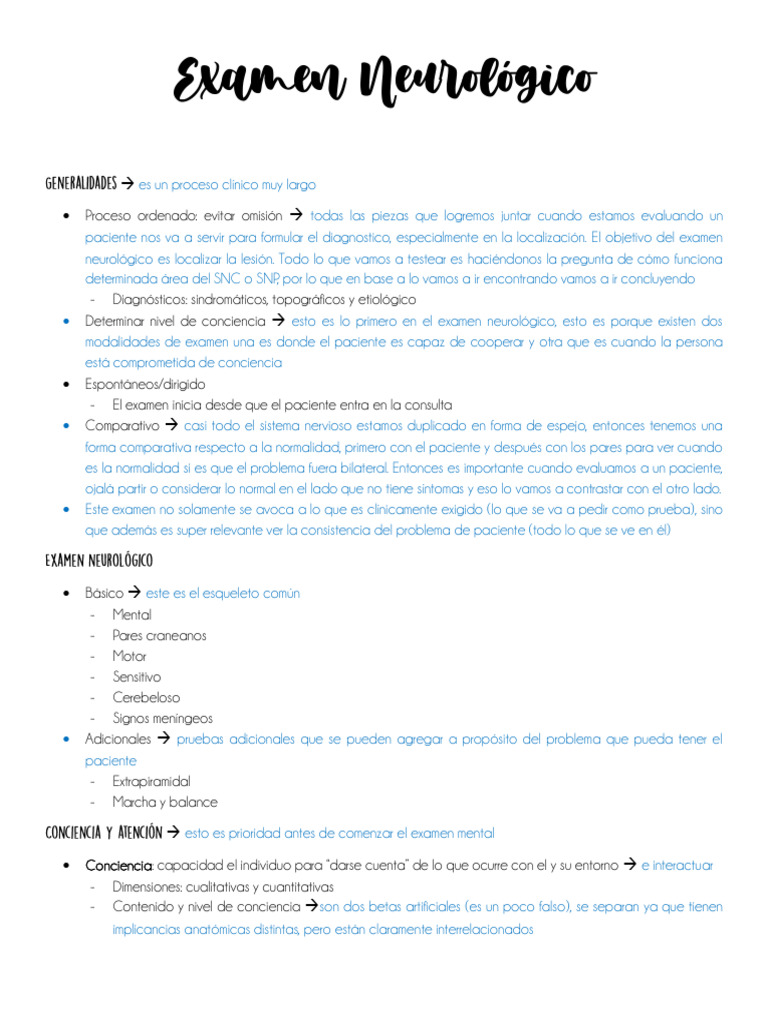 Examen Neurológico | PDF | Conciencia | Memoria