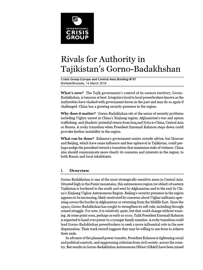 Rivals For Authority in The GBAO - ICG 2018 | PDF | Tajikistan