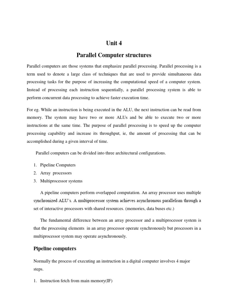 Unit 4 Parallel Computer Structures Word Pdf Central Processing Unit Parallel Computing 6371