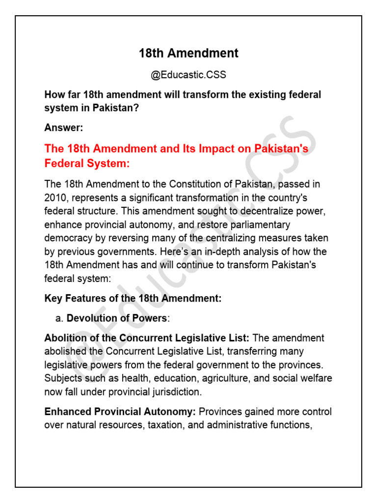 18th Amendment and Federal System | PDF | Governance | Decentralization