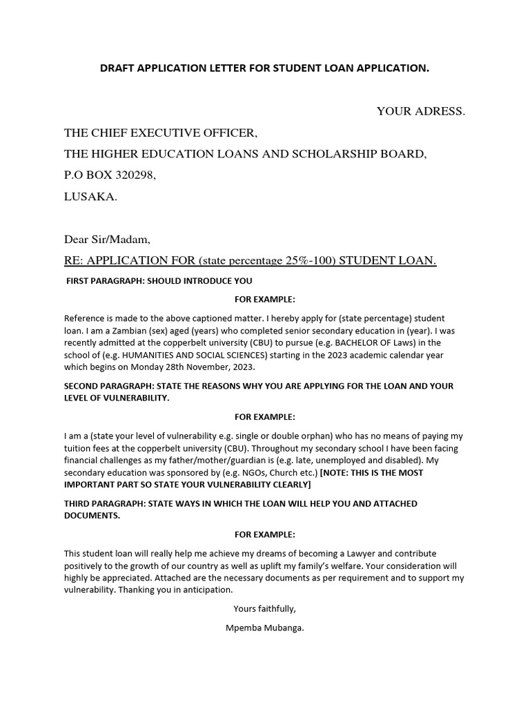 Draft Application Letter For Student Loan Application | PDF | Social ...