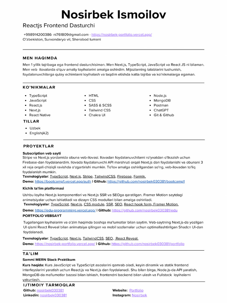 Resume Nosirov | PDF