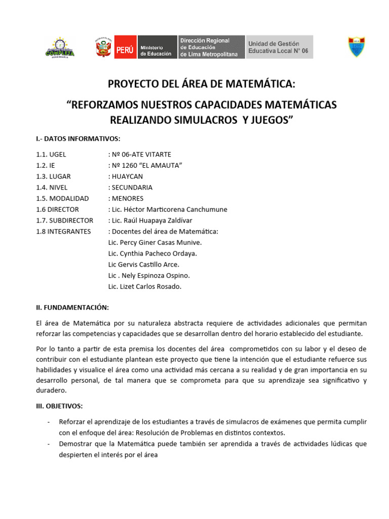 Proyecto Del Area de Matematicas | PDF | Aprendizaje | Modificación de ...