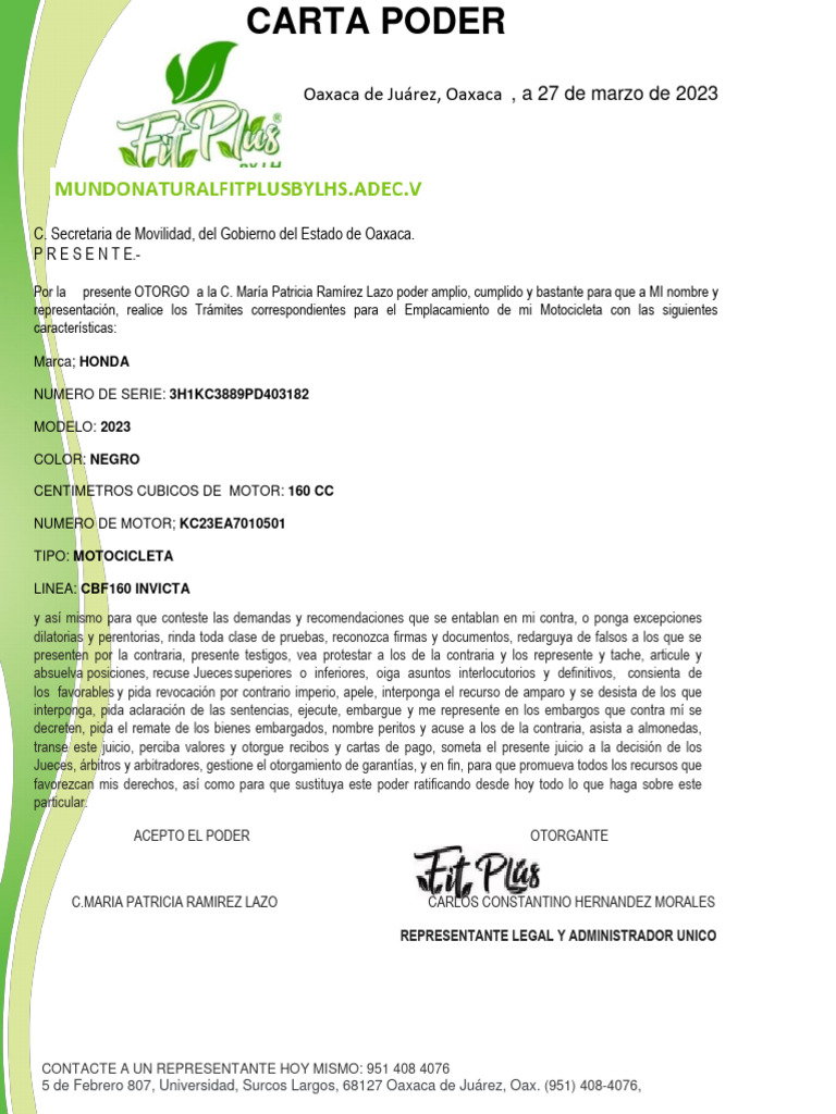 Carta Poder Fit Plus | PDF | Derecho