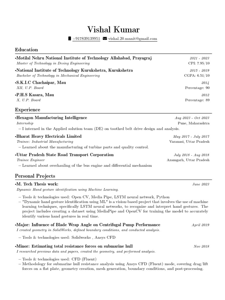 Vishal Resume Mechanical | PDF | Engineering