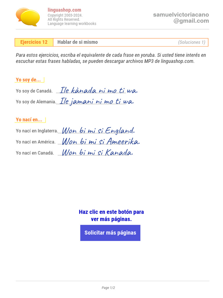 Yoruba Workbook Es v1 Solutions 3430 Samuel Gmail | PDF