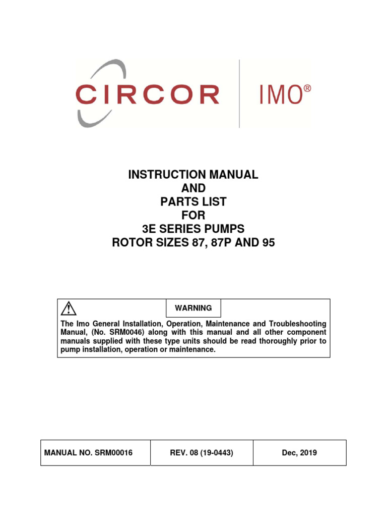 IMO - Instruction Manual & Part List For 3E Series Pump | PDF | Pump ...
