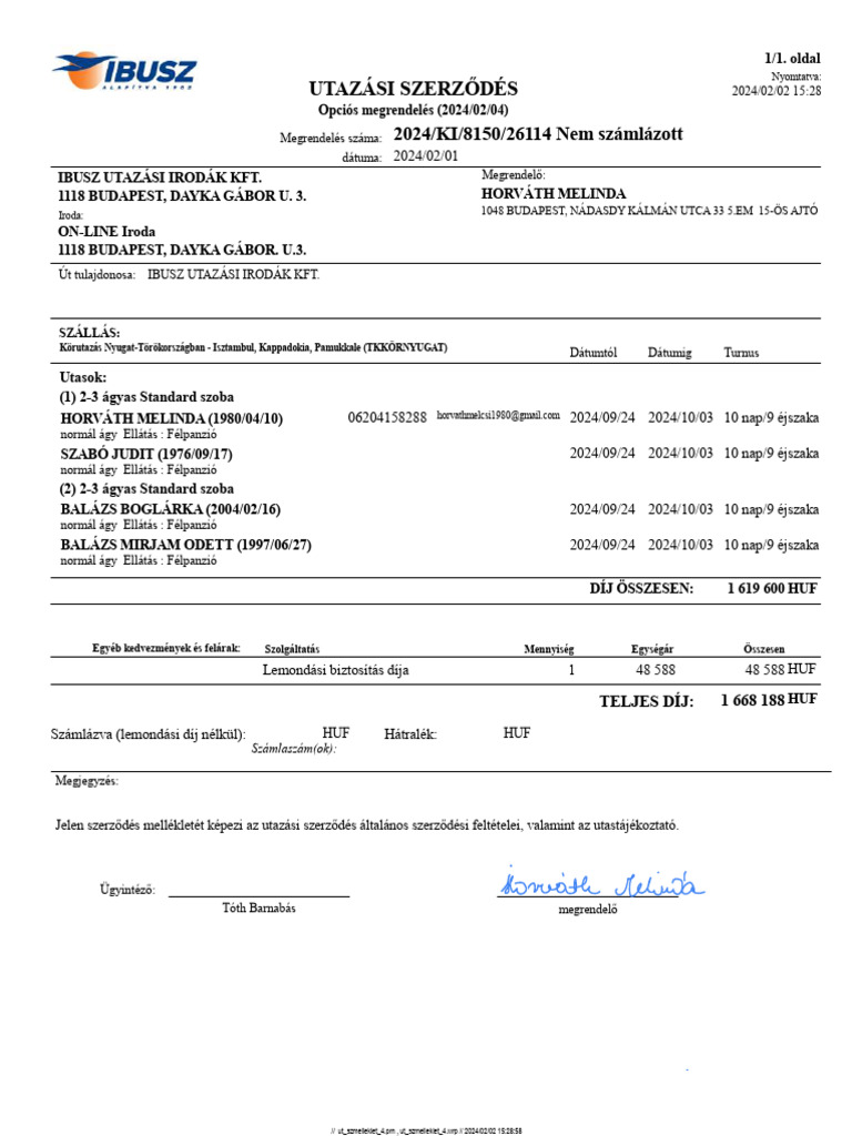 Utazási Szerződés - Másolat | PDF