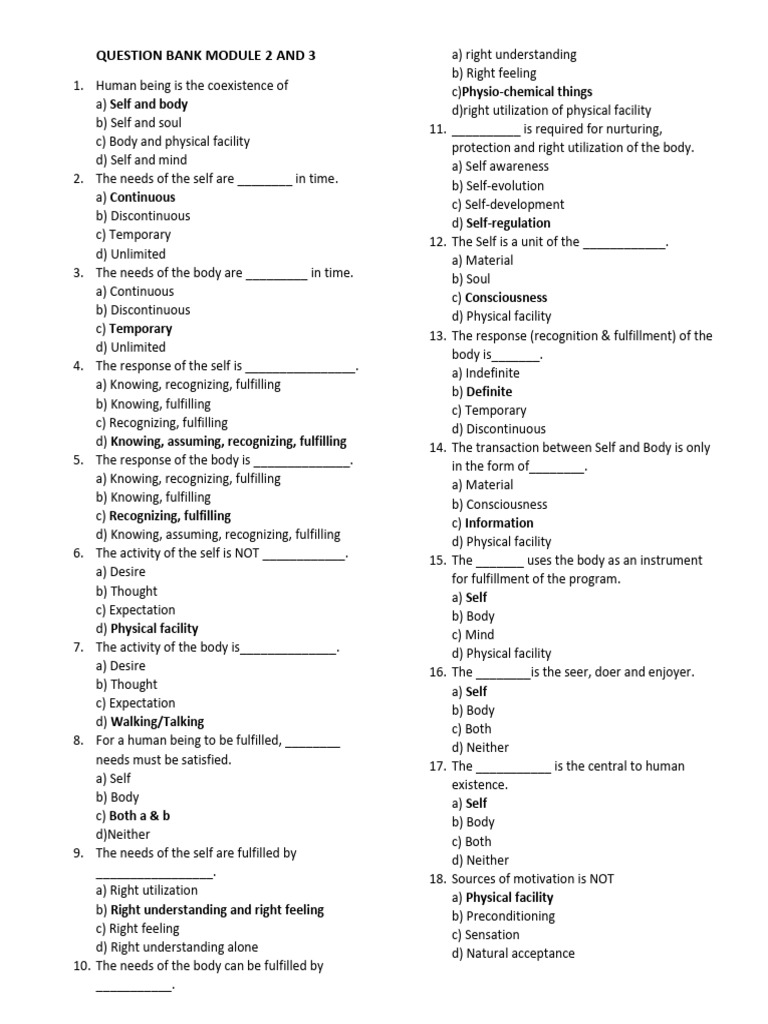 Uhv Qb Module 2 and 3 | PDF | Mind | Soul