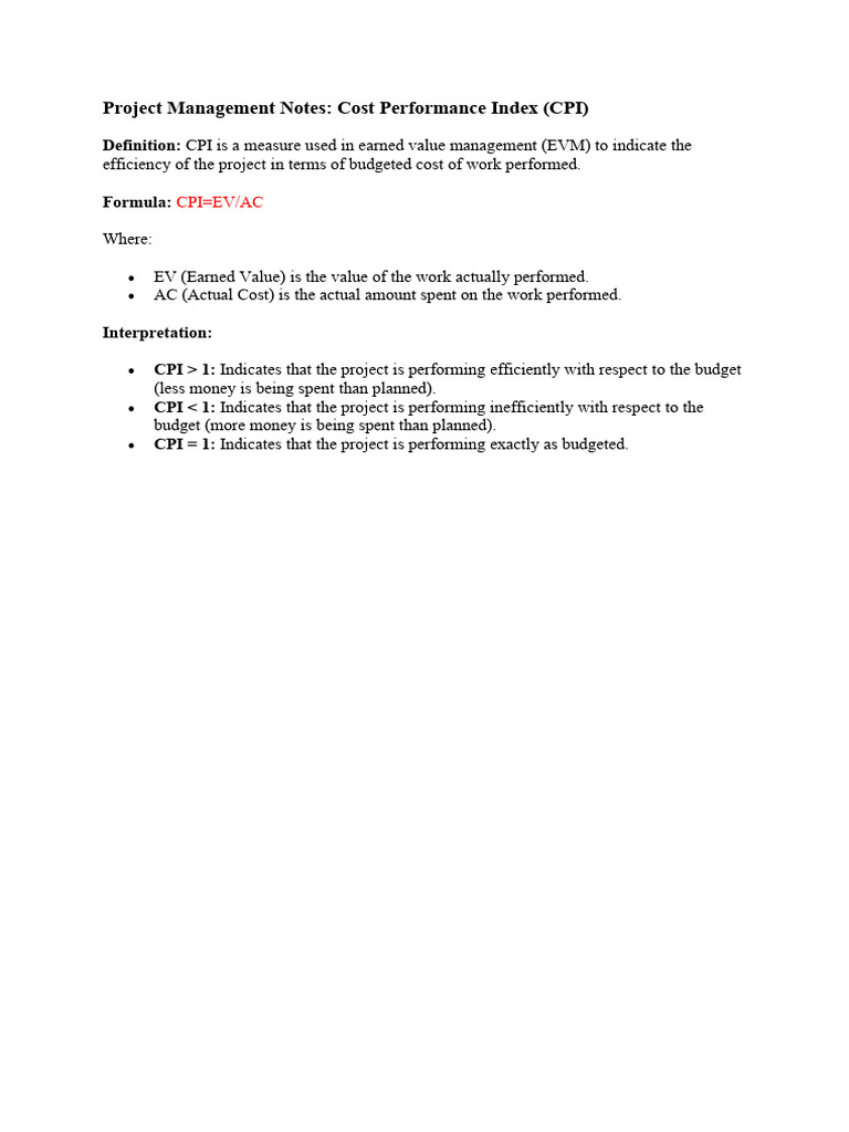 Calculating Cost Performance Index (CPI) | PDF | Business