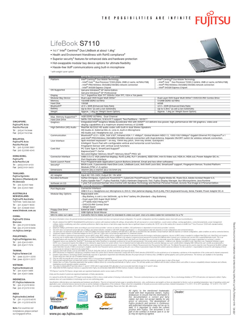 Factsheet LB S7110 | PDF | Bluetooth | Personal Computers