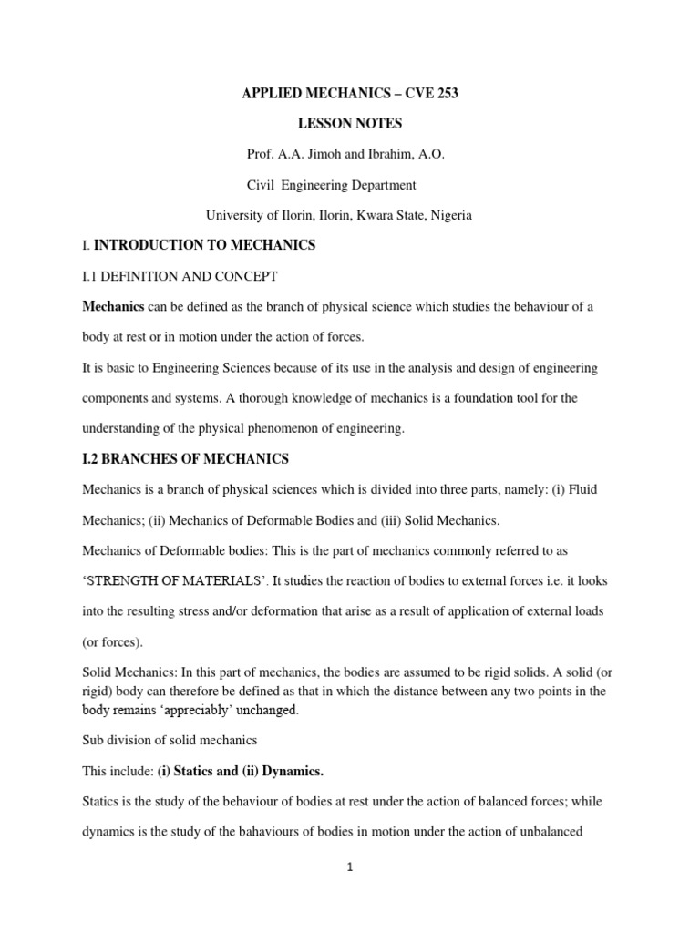 Cve 253 Real Lecture Note-1 | PDF | Lever | Friction