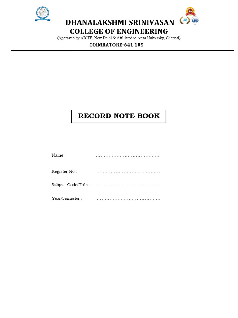 RECORD NOTE BOOK - Front Pages | PDF | Statistics | Teaching Mathematics