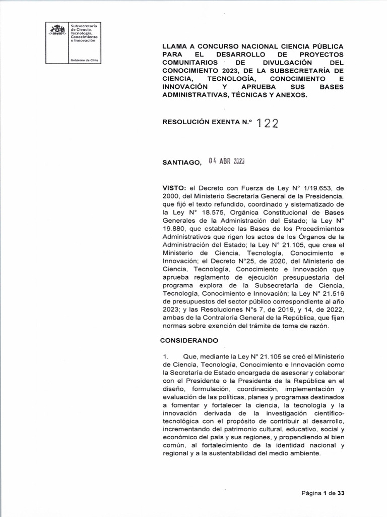 CP23 REX 122 Aprueba Bases y REX 164 Amplia Plazo Comunitarios | PDF | Conocimiento