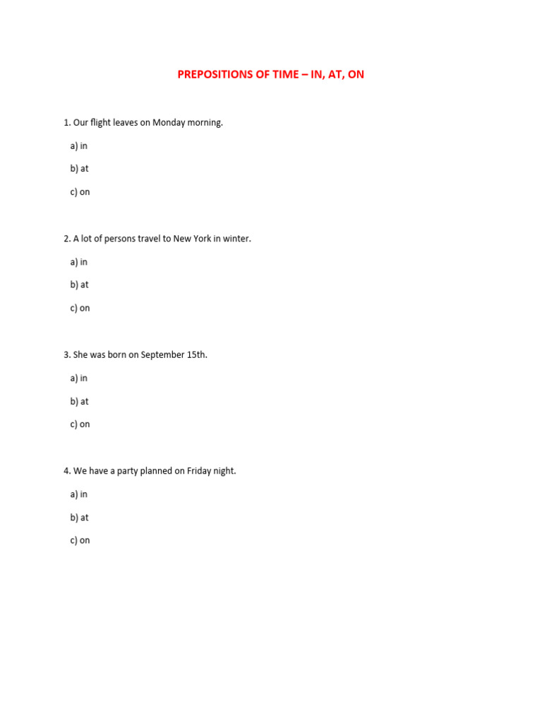 PREPOSITIONS OF TIME | PDF