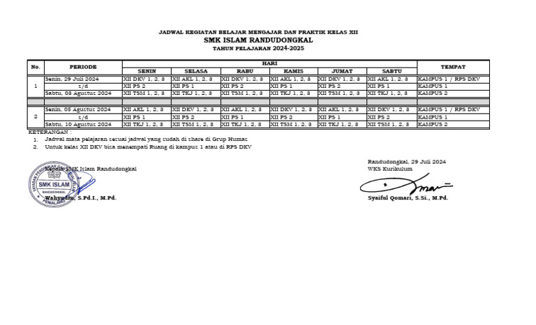 Jadwal Kelas XII 24-25 | PDF