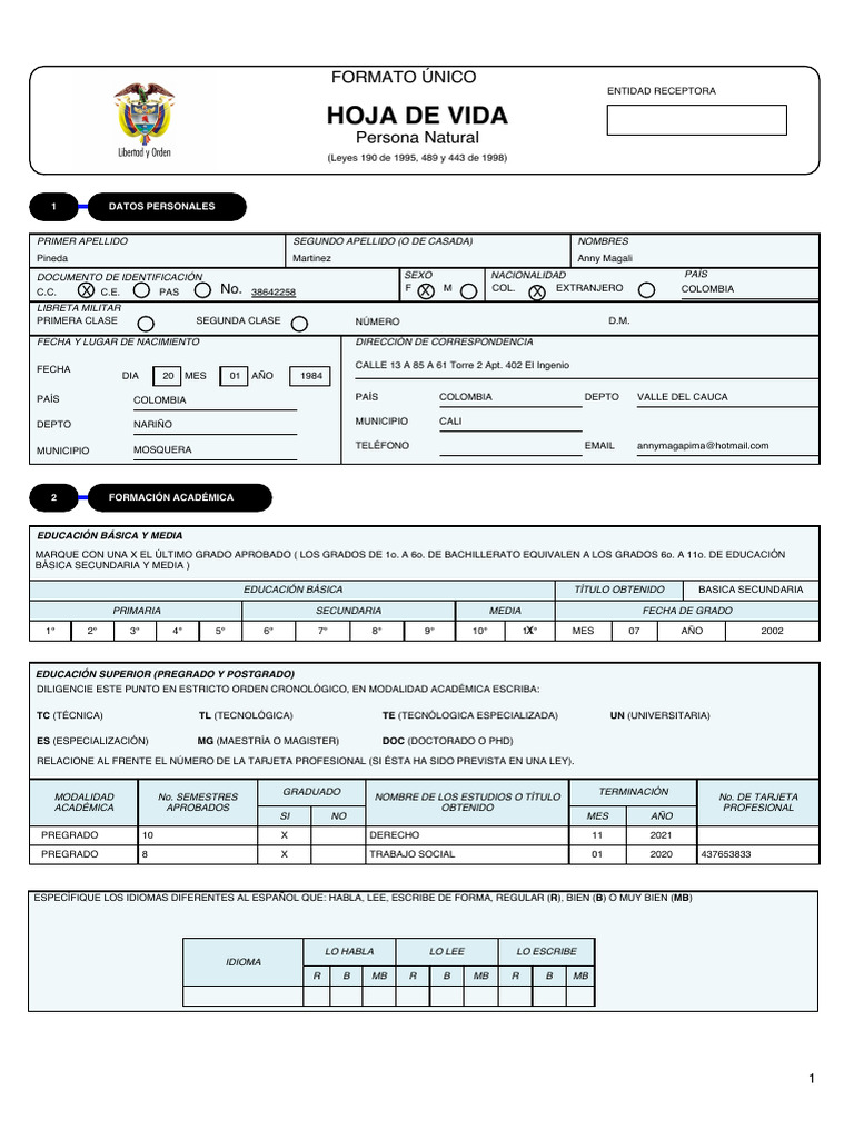 Anny Magali Pineda Martinez-Hoja de Vida | PDF | Colombia | Etapas ...