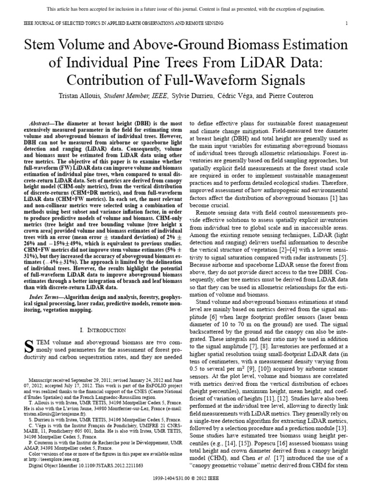 StemVolume - and Above-Ground - Biomass - Estimation of - Pine - Trees ...